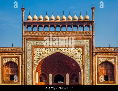 Red sandstone entrance gate, Taj Mahal, famous building of the Mughal ...