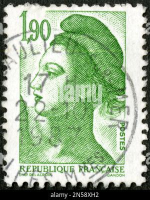 TIMBRE OBLITÉRÉ MARIANNE VERTE. RÉPUBLIQUE FRANÇAISE. LA POSTE. 0.20 ...