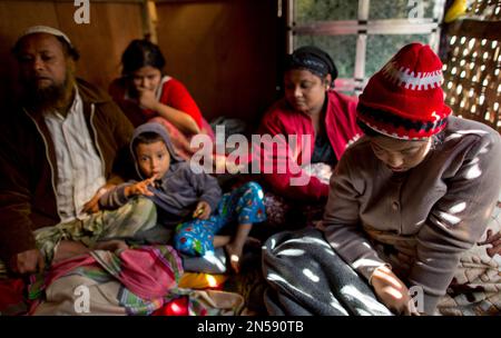 Living room in a bamboo hut, village of hill tribe people, Hmong people ...