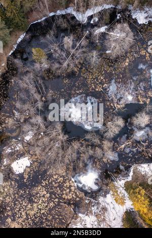 Aerial photograph of snowy woods in the Baraboo Hills, Sauk County ...