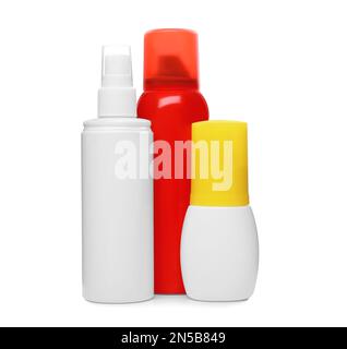 Set of different insect repellents on white background Stock Photo - Alamy