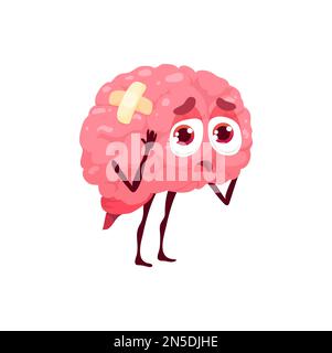 Brain sick, body organ character injured or unhealthy, cartoon vector ...