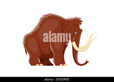 Cartoon cute funny mammoth with brown hair. Vector cute nice baby ...