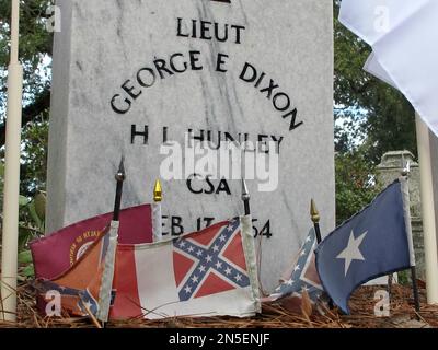 The H.L. Hunley, a confederate Civil War era submarine, sits in its ...