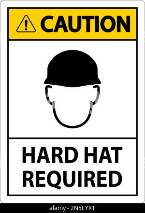 Caution Hard Hat Required Sign On White Background Stock Vector Image ...