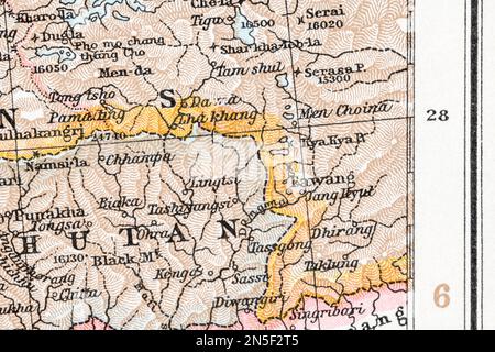 1896 historic atlas map of Bhutan and Tawang location - where ...