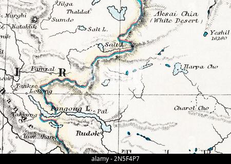 1897 historic atlas map of Pangong Lake which falls into disputed ...