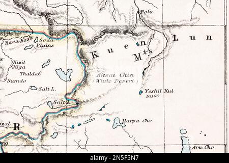 1897 historic atlas map of Aksai Chin, part of a border area hotly ...