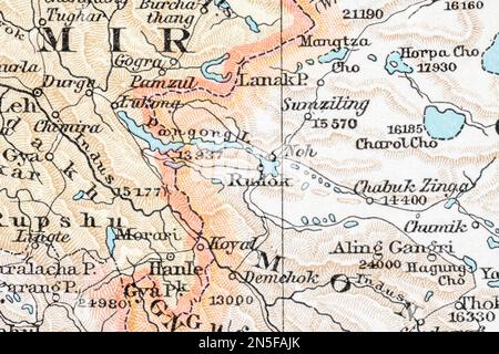 1900 historic atlas map of Kashmir, Aksai Chin & Pangong Lake which are ...
