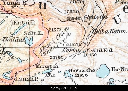 1900 historic atlas map of Aksai Chin, part of a border area hotly ...