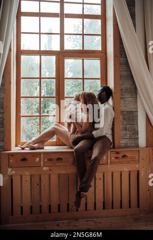 Portrait of adorable friendly dark skin lady beaming smile hands touch ...