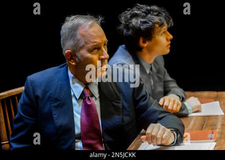 London, UK. 9 February 2023. (L to R) Michael Maloney as Anton Korsakov, Arthur Conti as Young ...