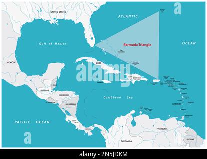 Bermuda Triangle, Devils Triangle, map. Region in North Atlantic ...