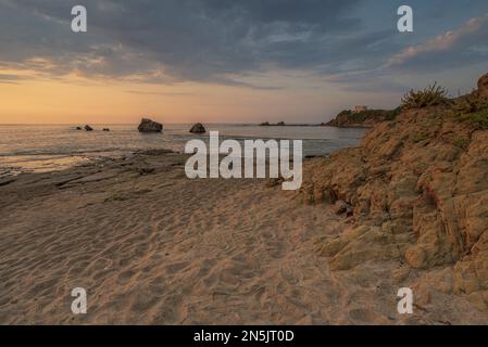 Settefrati beach in Mazzaforno bay at sunset, Sicily Stock Photo - Alamy