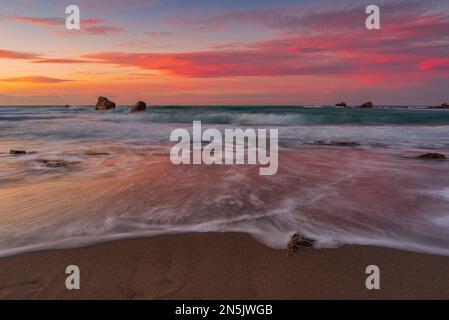 Settefrati beach in Mazzaforno bay at dusk, Sicily Stock Photo - Alamy