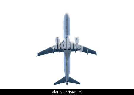 Modern passenger plane flying isolated on white background Stock Photo ...