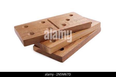 Wooden domino tiles with pips isolated on white Stock Photo - Alamy