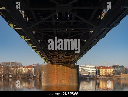 Historic Vyšehrad railway bridge, a 1901 lattice girder steel ...