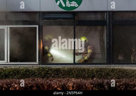 HETEREN, NETHERLANDS - FEBRUARY 9: Large structure fire in Poort van ...