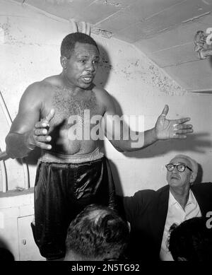 Light heavyweight boxer Archie Moore is shown in an action pose in 1955 ...