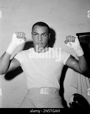 Light heavyweight boxer Archie Moore is shown in an action pose in 1955 ...