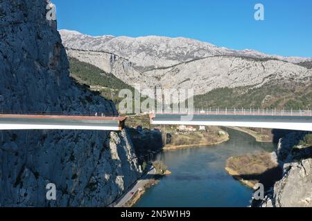Aerial Photo shows the final phase of connecting the bridge over the ...