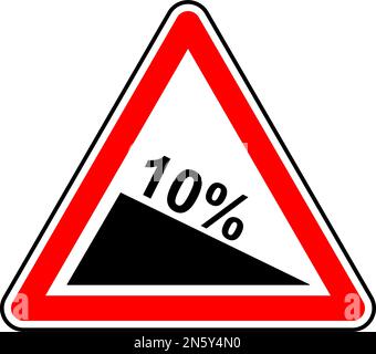 Vector graphic of a uk warning of a 10% incline ahead road sign. It ...