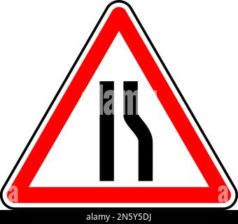 Vector graphic of a uk road narrows on both sides road sign. It ...