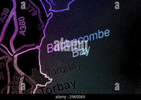 Babbacombe Bay, United Kingdom atlas map town name - black and white ...
