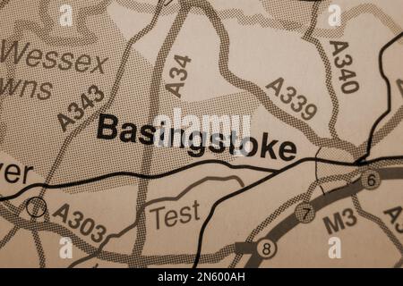 Basingstoke, United Kingdom atlas map town name - black and white Stock ...
