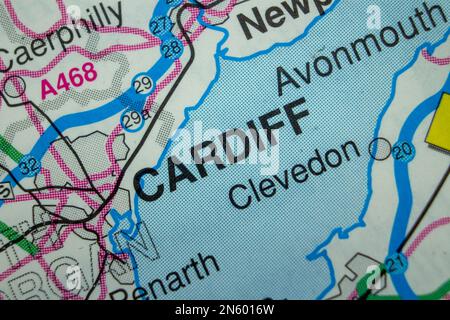 Cardiff, United Kingdom atlas map town name - paint Stock Photo - Alamy