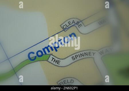 Compton village, Hampshire, United Kingdom atlas map town name - sepia ...