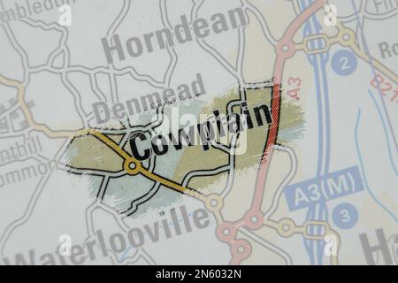 Cowplain, Hampshire, United Kingdom atlas map town name - black and ...