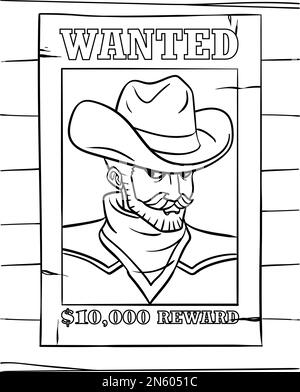 Cowboy Wanted Poster Coloring Page Illustration Stock Vector Image ...