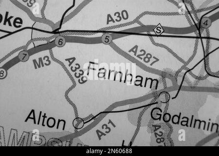 Farnham, United Kingdom atlas map town name - black and white Stock ...