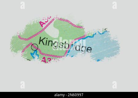 Kingsbridge, United Kingdom atlas map town name - watercolour effect ...