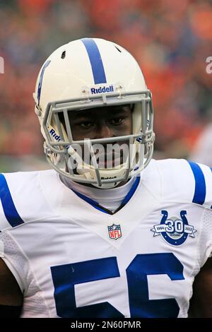 Indianapolis Colts linebacker Daniel Adongo stands on the sidelines in ...