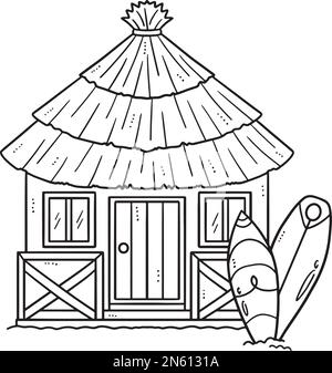 Summer Tropical Hut Coloring Page Illustration Stock Vector Image & Art ...