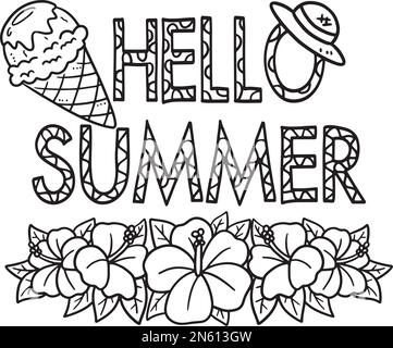 Hello Summer Coloring Page for Kids Stock Vector Image & Art - Alamy