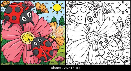 Spring Ladybugs On Flower Coloring Page for Kids Stock Vector Image ...