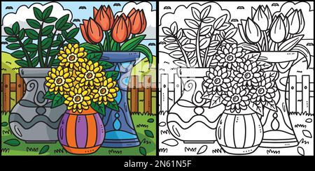 Spring Potted Plants Coloring Page for Kids Stock Vector Image & Art ...