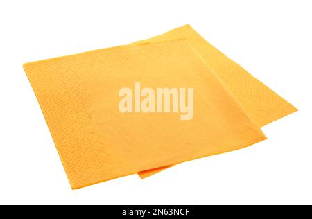 Yellow clean paper tissues on white background, top view Stock Photo ...