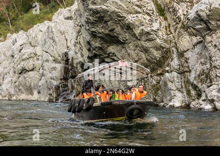 Oboke gorge tour boat, Yoshino River, Shikoku Island, Japan Stock Photo ...