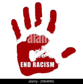 End Racism. Hand print on black background Stock Photo - Alamy