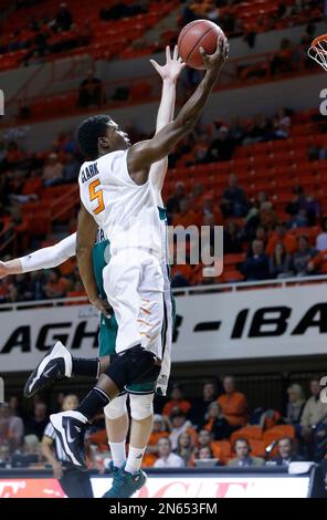 Oklahoma State guard Stevie Clark (5) is pictured during an NCAA ...