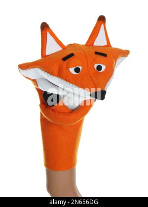 Fox puppet for show on hand against white background Stock Photo - Alamy