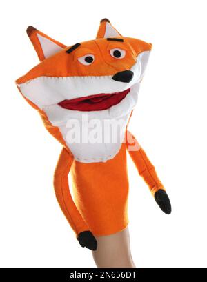Fox puppet for show on hand against white background Stock Photo - Alamy