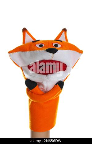 Fox puppet for show on hand against white background Stock Photo - Alamy