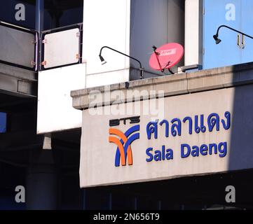 Sala Daeng BTS Skytrain station above Silom Road in Bangkok, Thailand ...