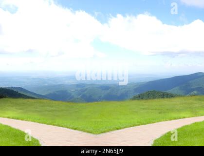 Choosing way. Beautiful view of asphalt roads outdoors Stock Photo - Alamy